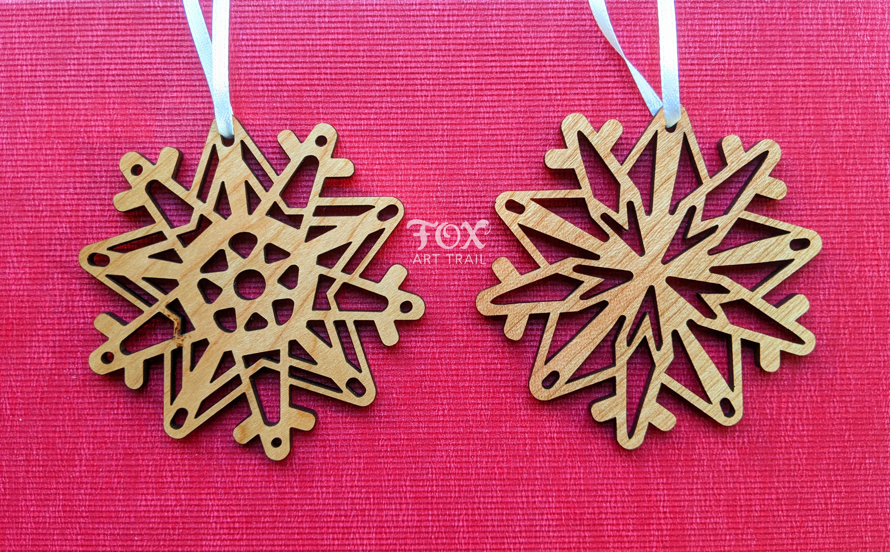 Laser Cut Cherry Wood Premium Veneer MDF Snowflake Ornaments, Set of 2 ...