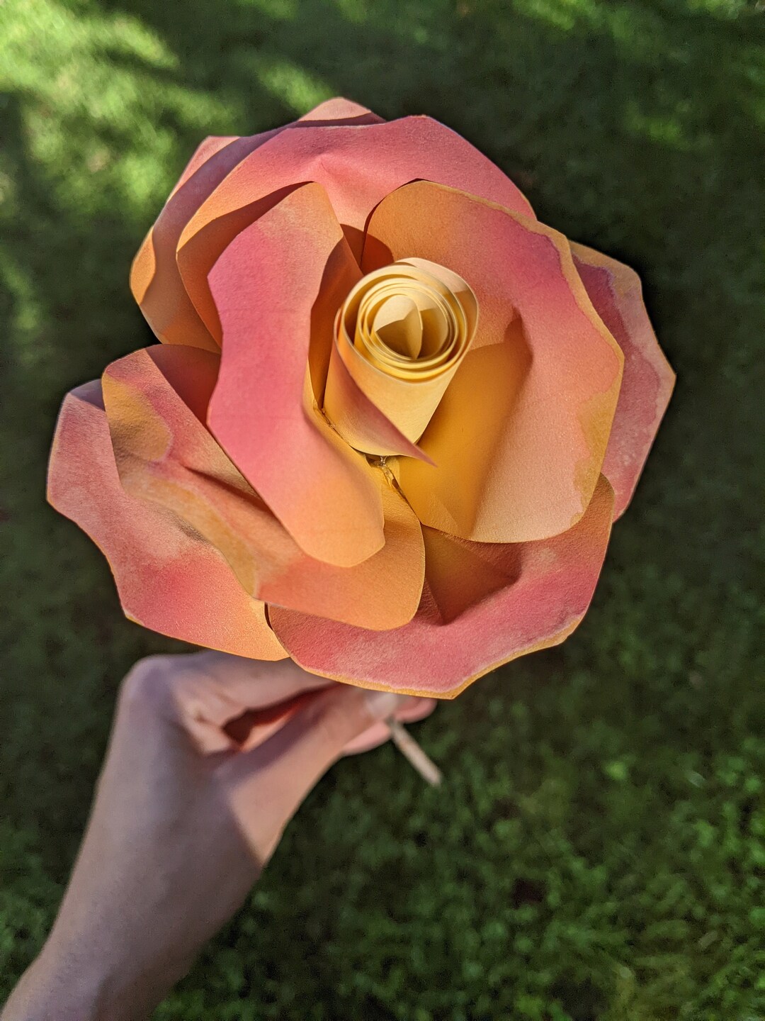 Printable Orange & Pink Gradient Paper Rose Pattern, Download 3D Rose ...