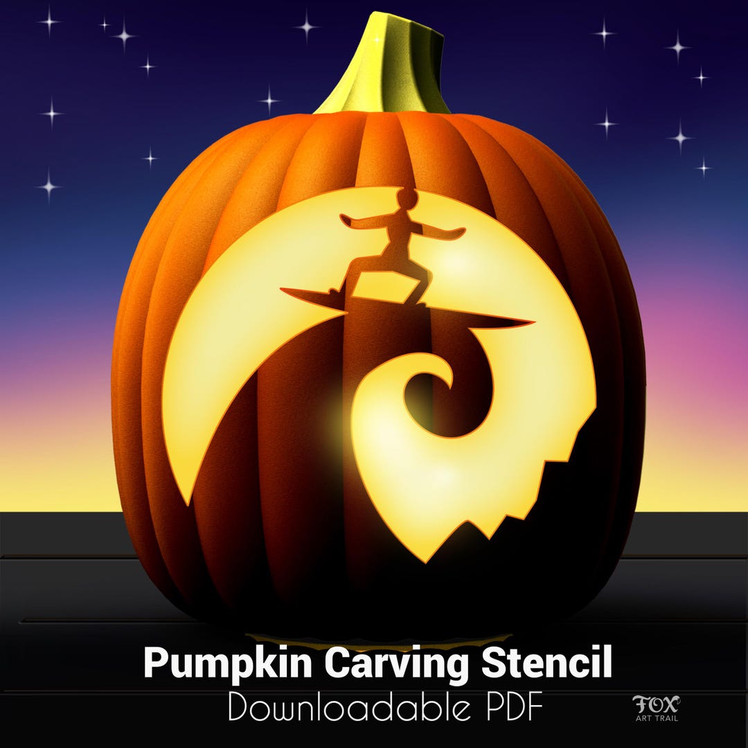 Surfer Pumpkin Carving Stencil: Sea Scene Jack O Lantern (PDF Pattern ...