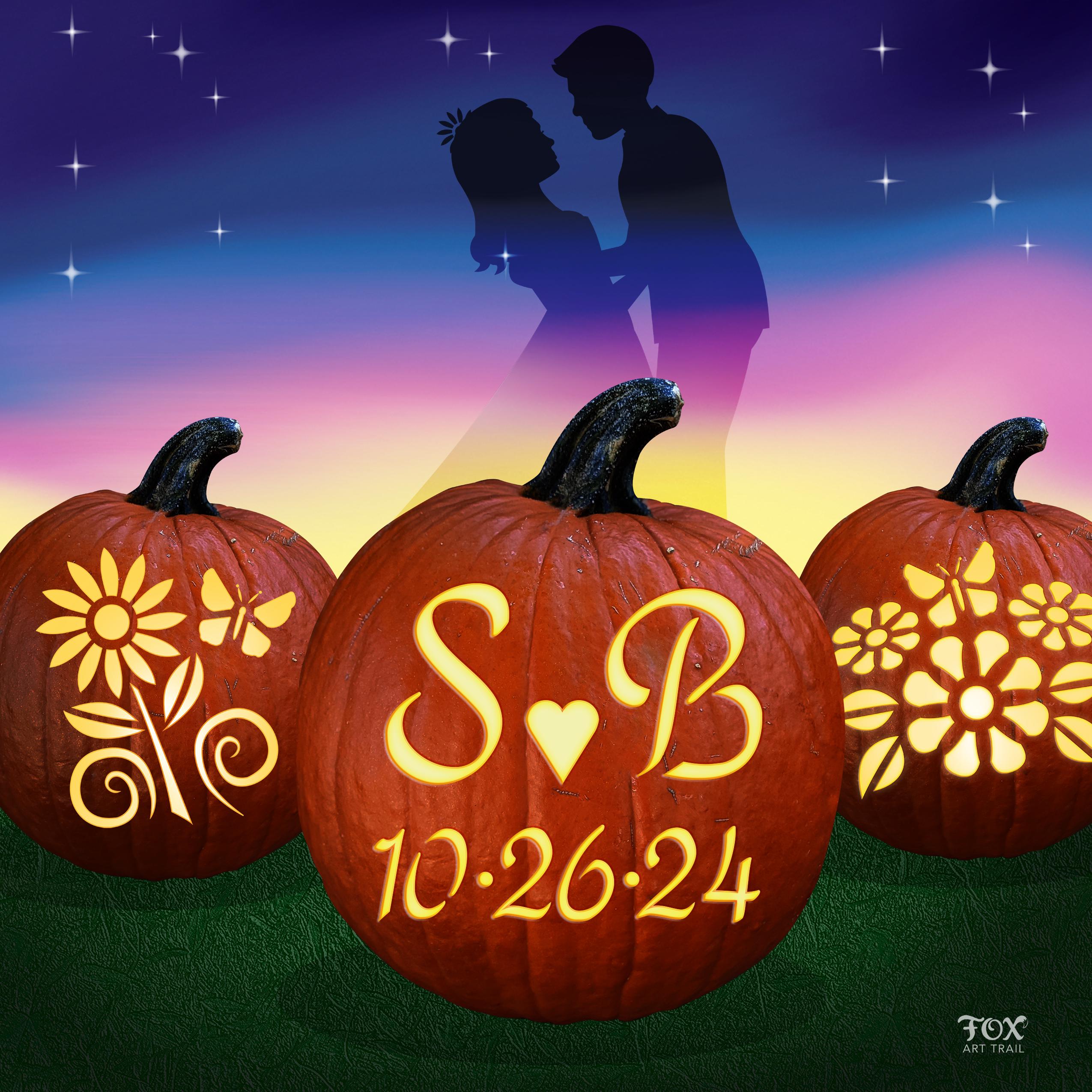 Custom Initials Pumpkin Carving Stencil: Romantic Floral Template (PDF ...