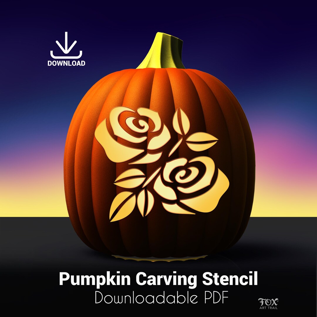 Roses Pumpkin Carving Stencil - Floral Jack O' Lantern (PDF Download ...