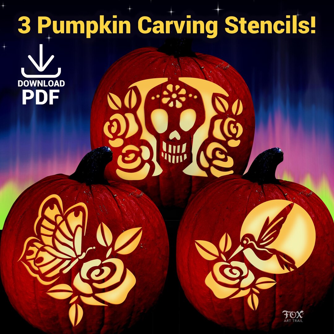 Día De Muertos Pumpkin Carving Patterns: Sugar Skull, Butterfly ...