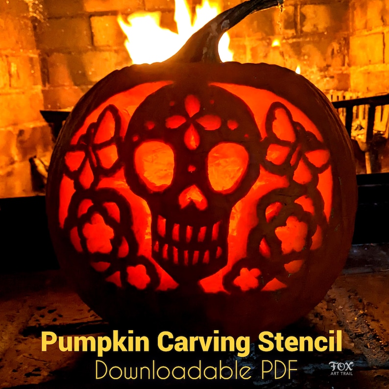Sugar Skull Pumpkin Carving Patterns, Day of the Dead Stencils (PDF) - Etsy
