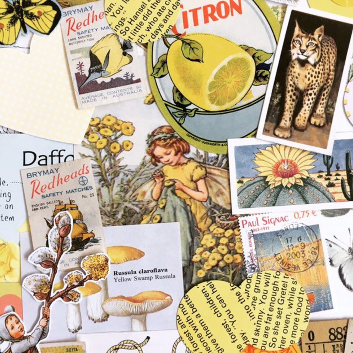 Yellow Ephemera Vintage Paper Pack Scrapbook supply | Etsy