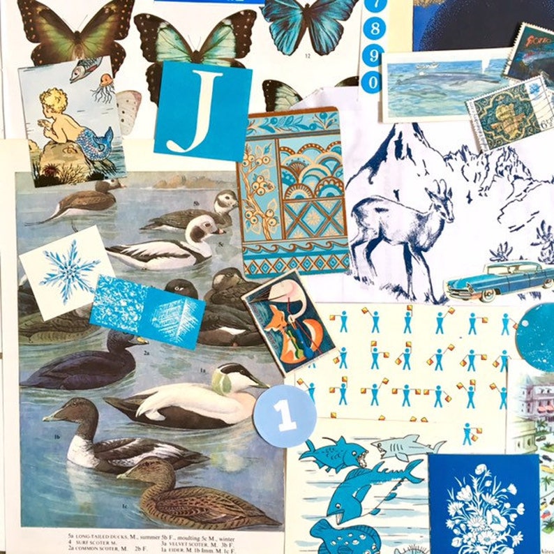 Blue Themed Ephemera | Vintage Paper Pack | Scrapbooking Supplies ...