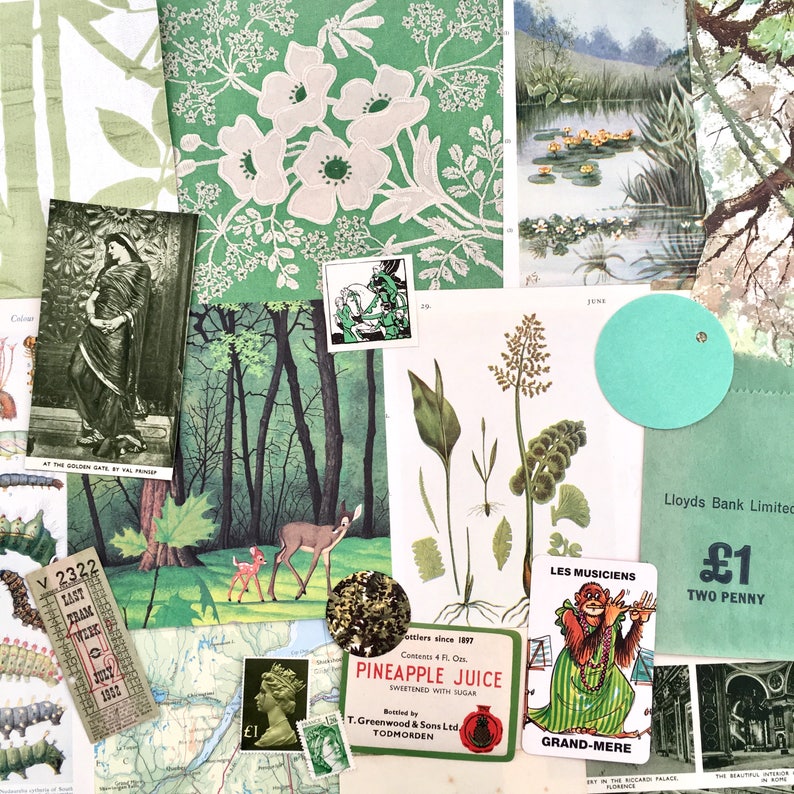 Green Themed Ephemera Vintage Paper Pack Scrapbooking - Etsy
