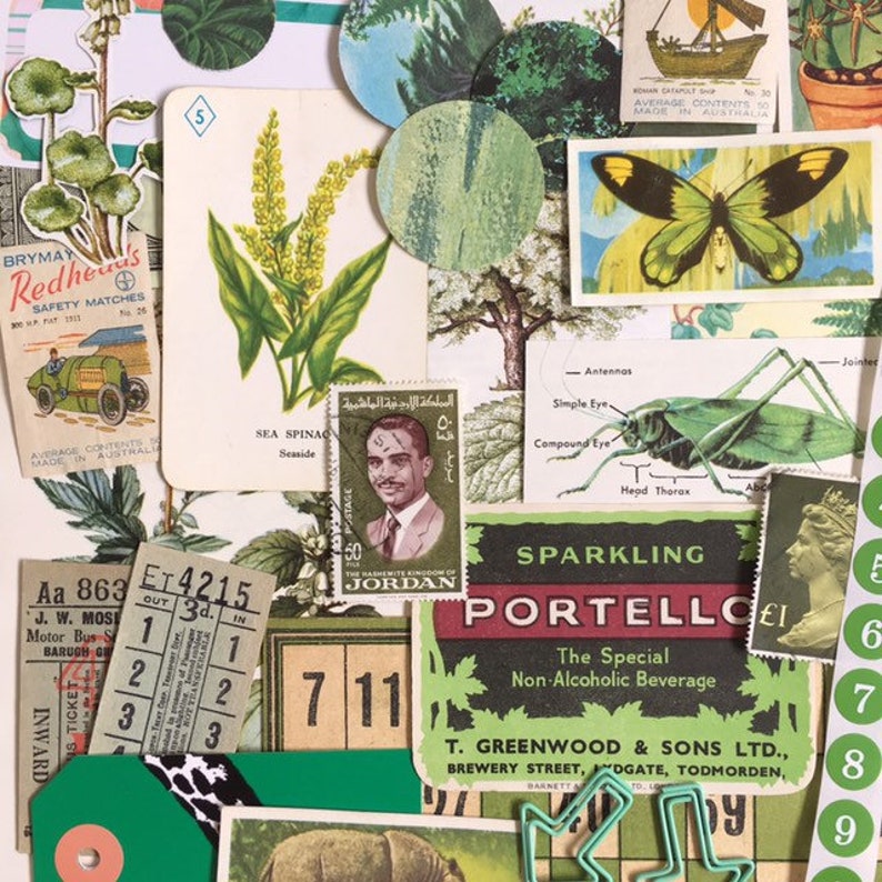 Green Themed Ephemera Vintage Paper Pack Scrapbooking - Etsy