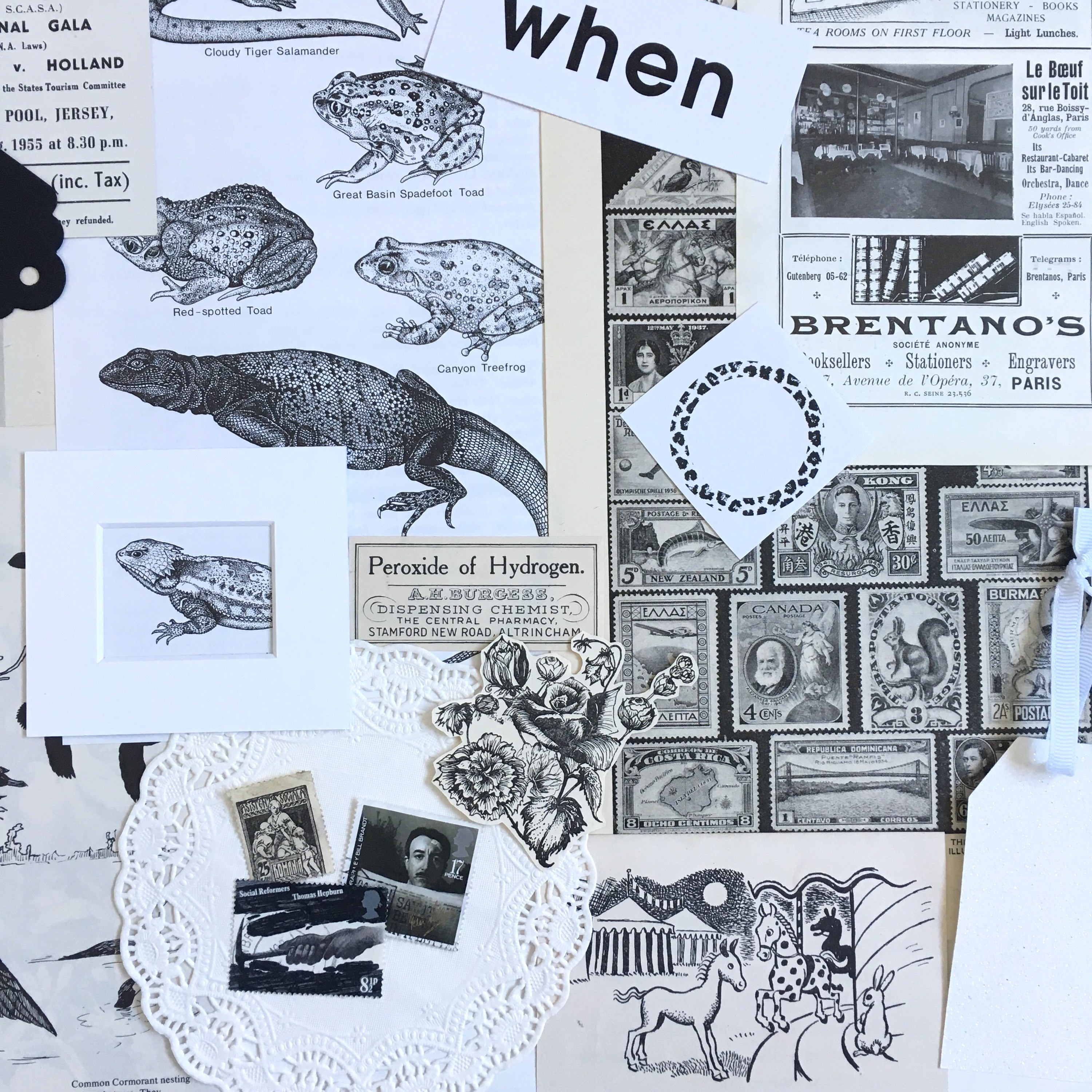 Black White & Cream Ephemera Monochrome Paper Pack | Etsy