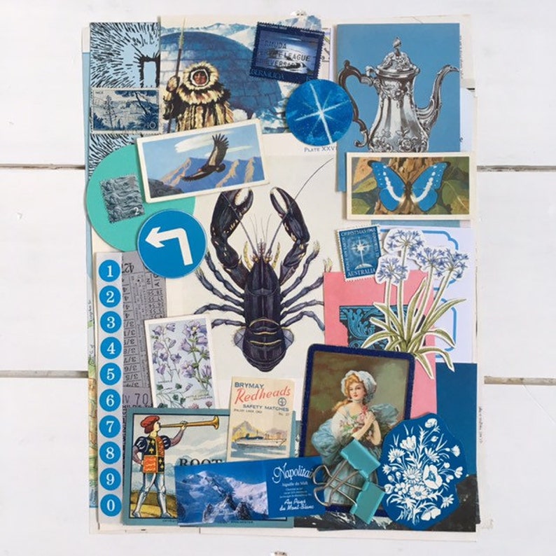 Blue Themed Ephemera Vintage Paper Pack Scrapbooking Supplies ...