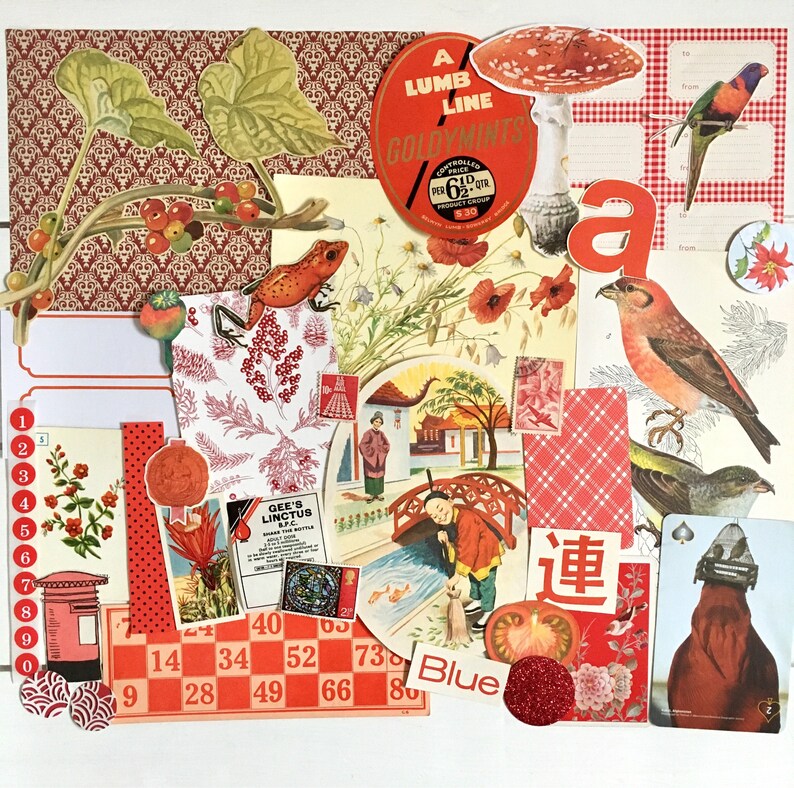 Red Themed Ephemera Vintage Paper Pack Scrapbooking - Etsy