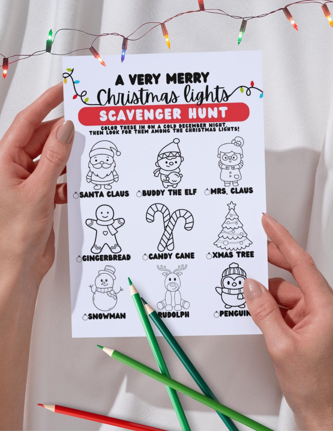 Christmas Lights Scavenger Hunt - Coloring Page - Printable - Digital ...