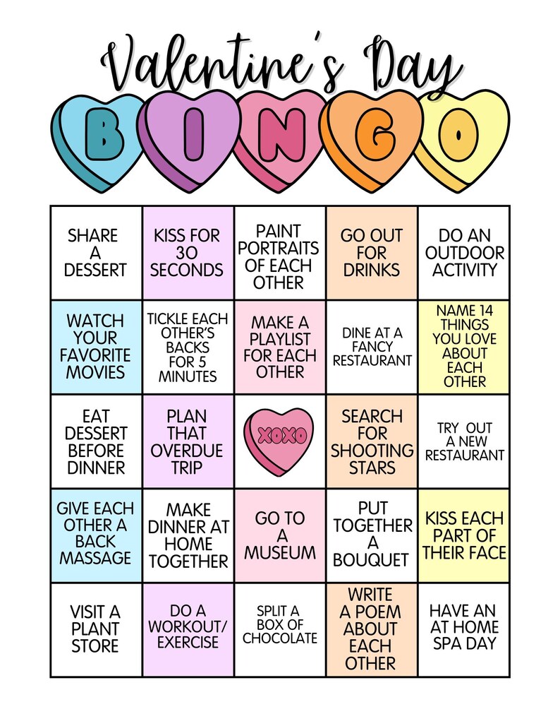 Valentine's Day BINGO Card - Printable - Date Night - Valentine's Day ...