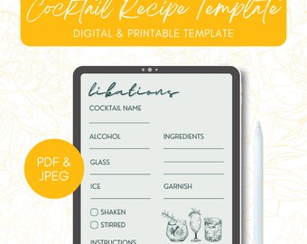 Cocktail Recipe Template Digital Download 8.5x11 - Etsy