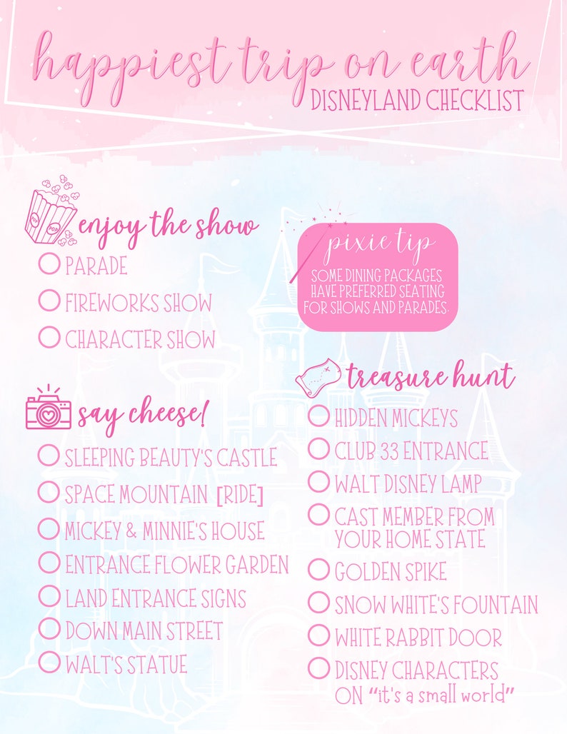 Disneyland [CA] Magical Checklist Digital Download 8.5x11 - Etsy