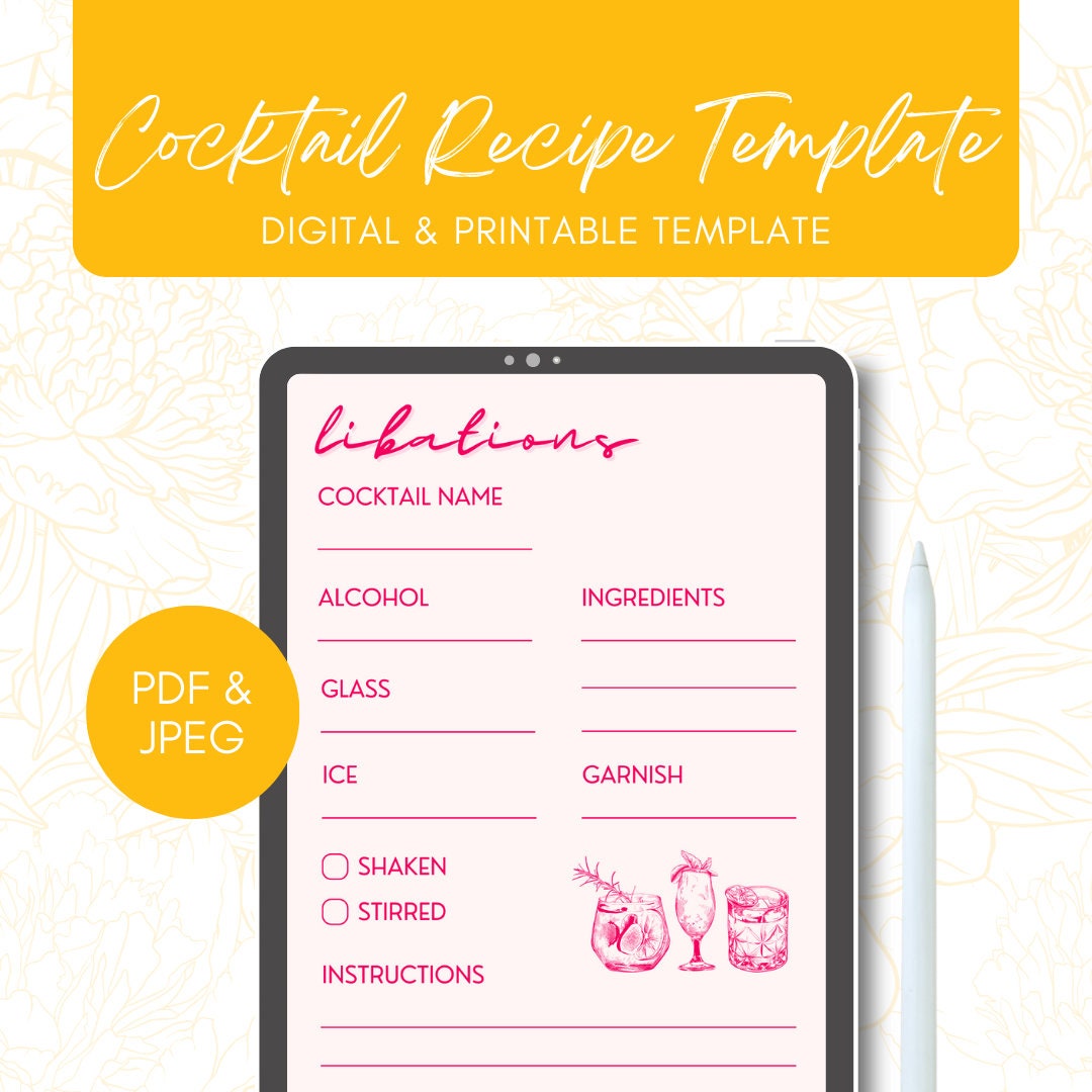 Cocktail Recipe Template Digital Download 8.5x11 - Etsy