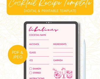 Cocktail Recipe Template Digital Download 8.5x11 - Etsy