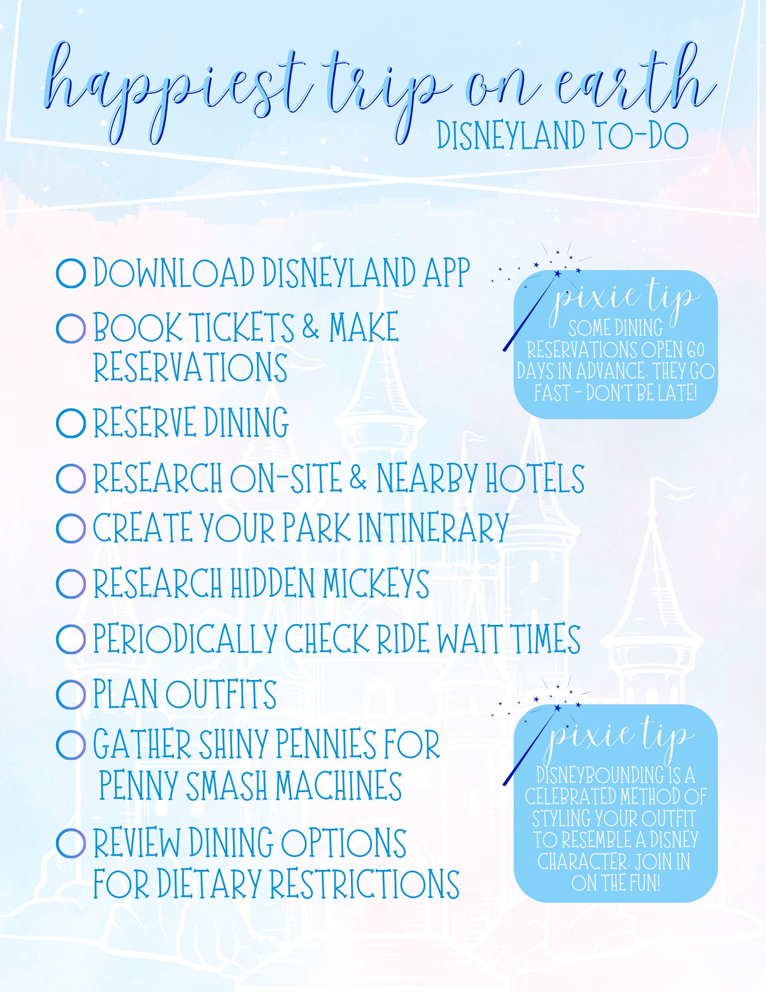 Disneyland [CA] To-do Checklist Digital Download 8.5x11 - Etsy