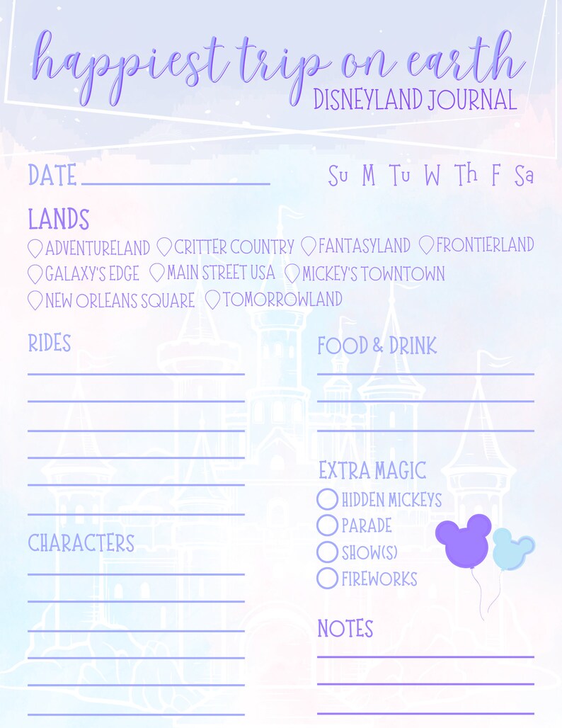 Disneyland [CA] Planner & Journal Digital Download 8.5x11 - Etsy