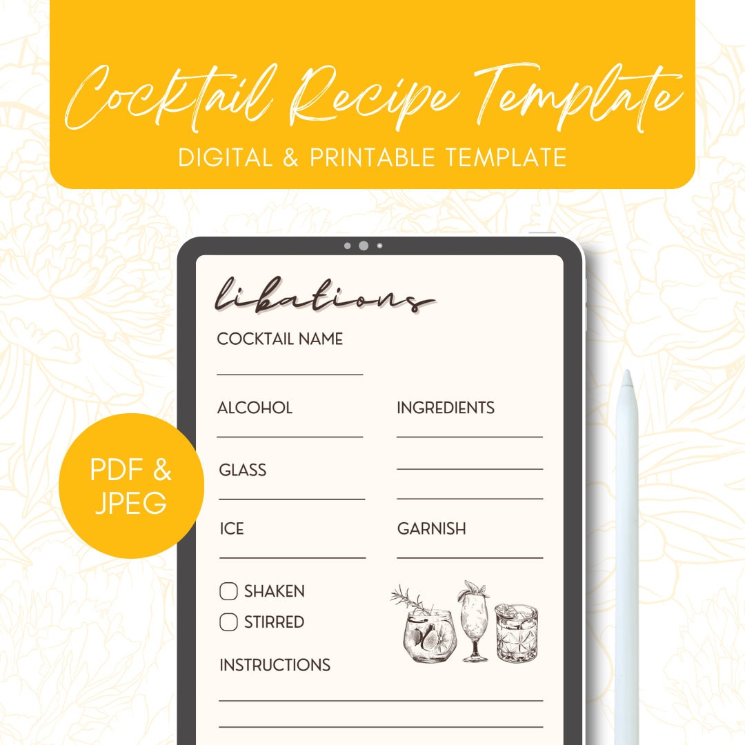 Cocktail Recipe Template Digital Download 8.5x11 - Etsy