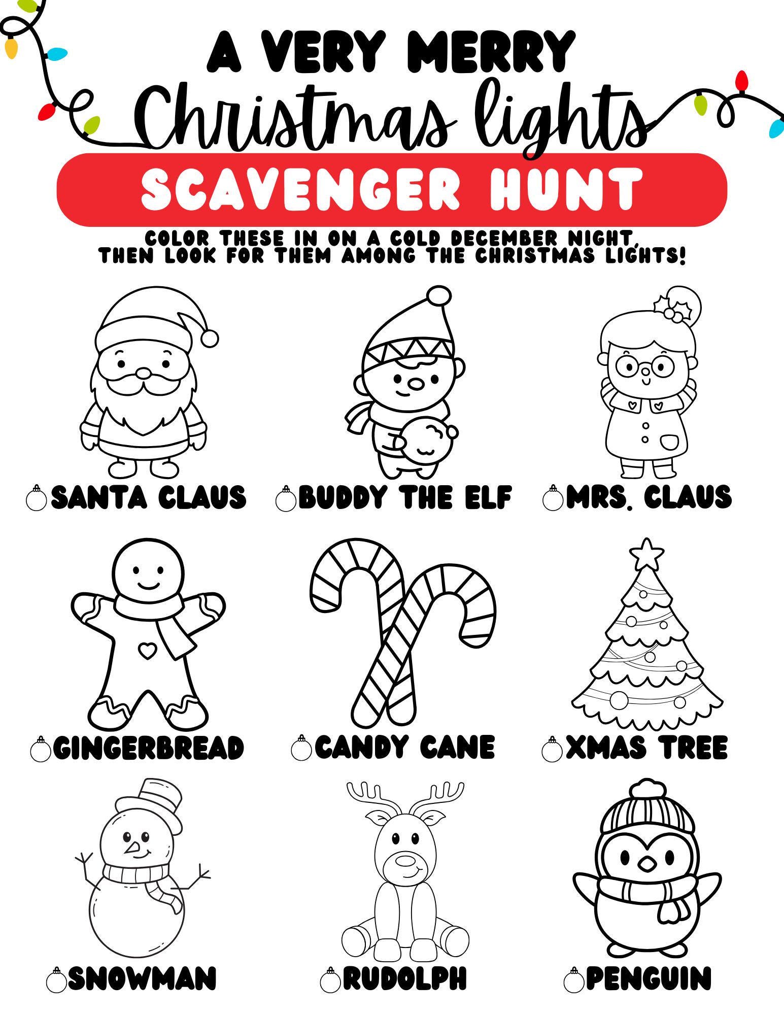 Christmas Lights Scavenger Hunt - Coloring Page - Printable - Digital ...