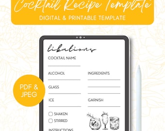 Cocktail Recipe Template Digital Download 8.5x11 - Etsy