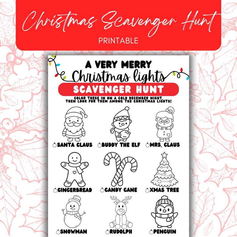 Christmas Lights Scavenger Hunt - Coloring Page - Printable - Digital ...