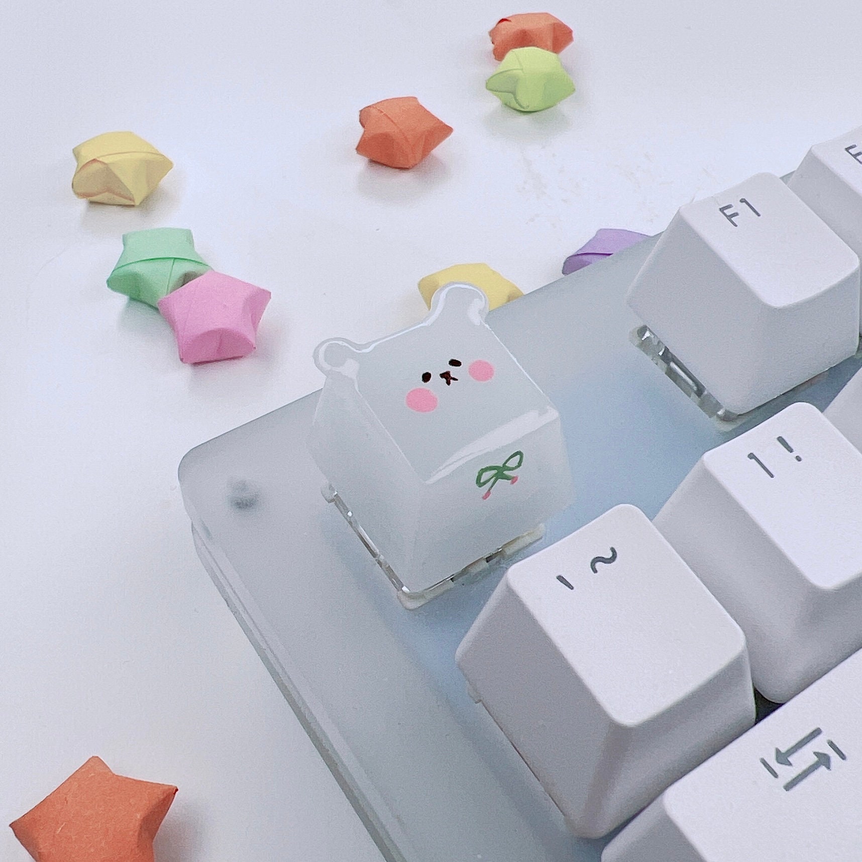 Milk the Bear Artisan Keycap: Kawaii Handmade Keyboard Accessory - Etsy