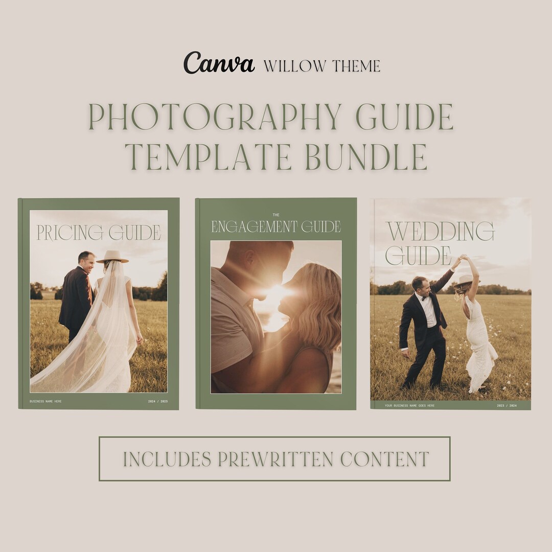 CANVA Digital Download Bundle Modern Wedding Photography Client Guide Pre-written Welcome Book ...