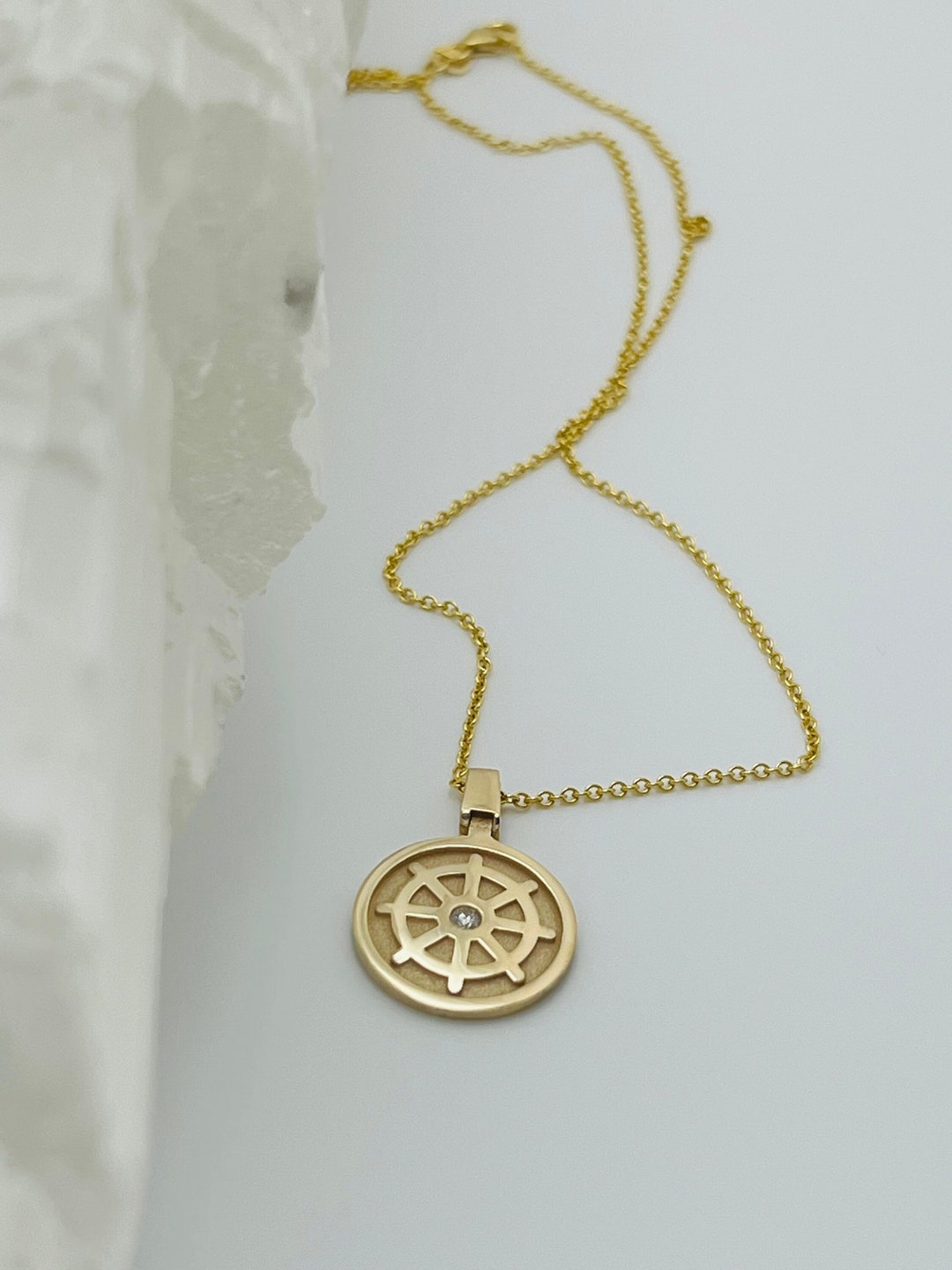 Dharmachakra Pendent Set With Diamond In14k Yellow Gold.hand Made ...