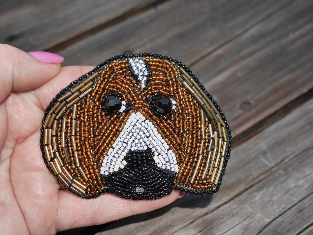 Beagle Brooch Beagle Puppy Art Deco Czech Glass Beads Hand Made Gift ...