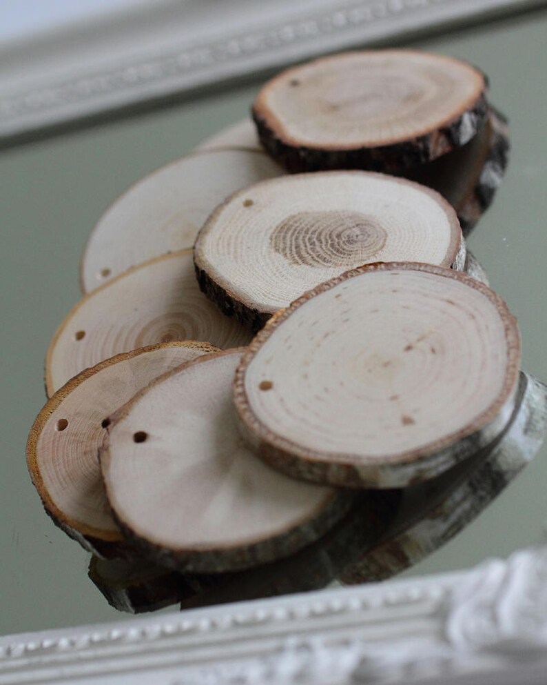 Set of 20 Wooden Slices With Hole Little Wood Rounds Wooden | Etsy