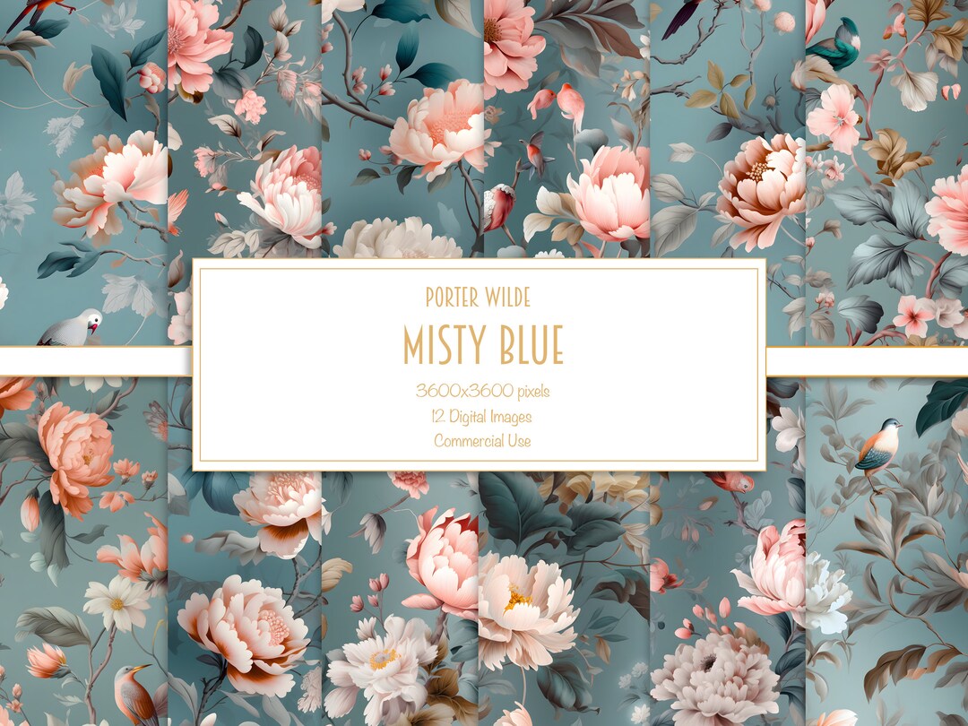 Blue Digital Paper Pack, Seamless Scrapbook Paper, DIY Wedding, Floral ...