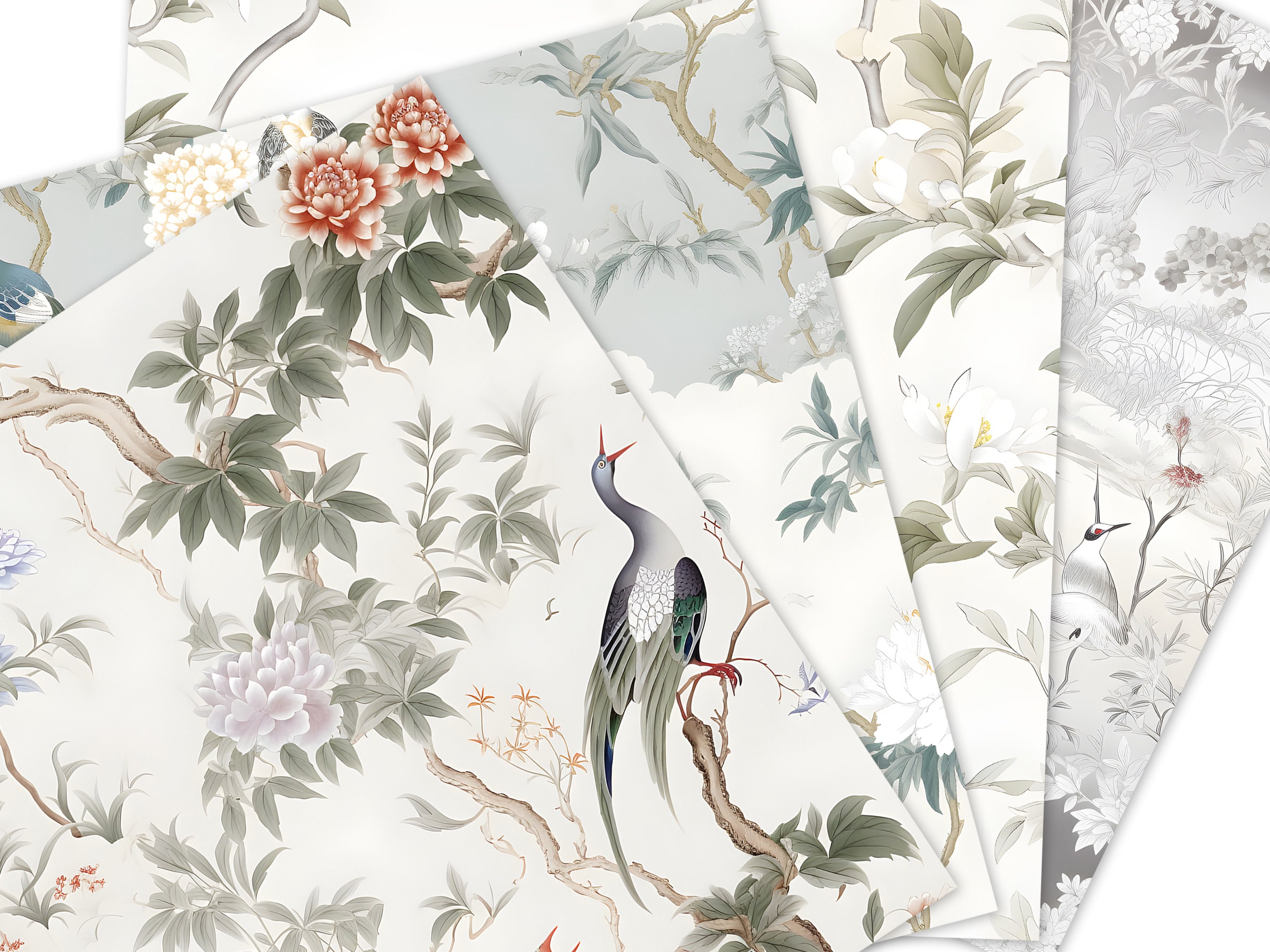 White Chinoiserie Digital Paper, Seamless Scrapbook Paper, Wedding ...