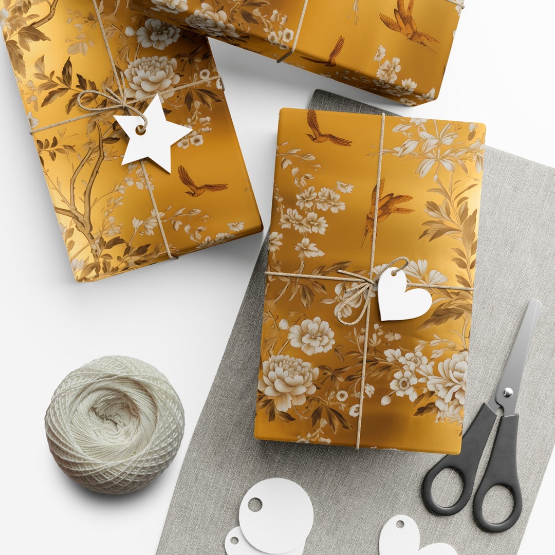 Gold Chinoiserie Wrapping Paper, Gold Christmas Wrapping Paper, Elegant ...