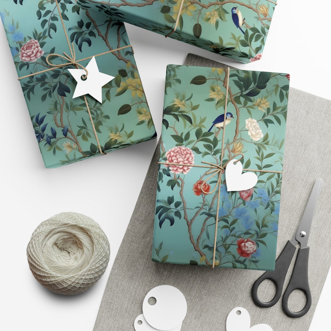Aquamarine Chinoiserie Wrapping Paper, Wedding Wrapping Paper, Unique ...