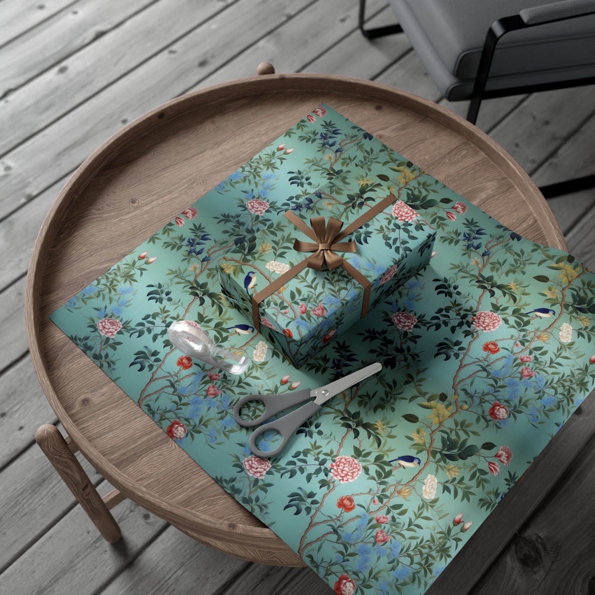 Aquamarine Chinoiserie Wrapping Paper, Wedding Wrapping Paper, Unique ...