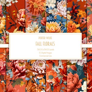 Fall Florals Digital Paper, Seamless Scrapbook Paper, Digital Paper ...