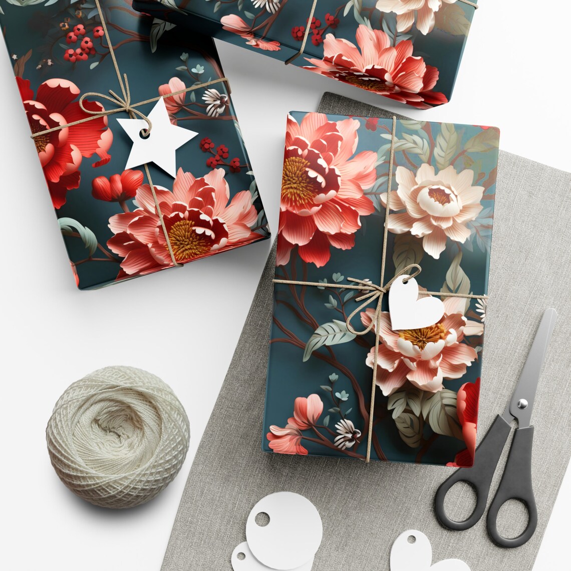 Red and Green, Christmas Wrapping Paper, Floral Wrapping Paper - Etsy