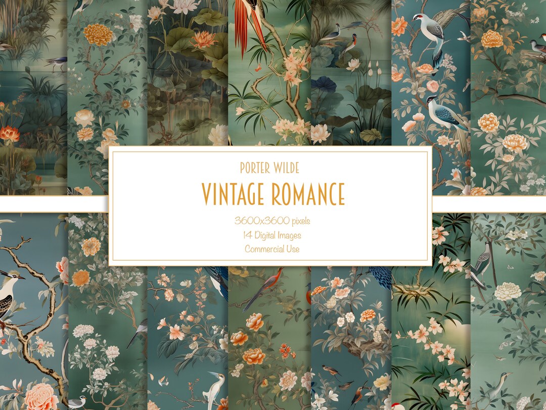 Vintage Green Chinoiserie, Digital Paper, Seamless Scrapbook Paper ...