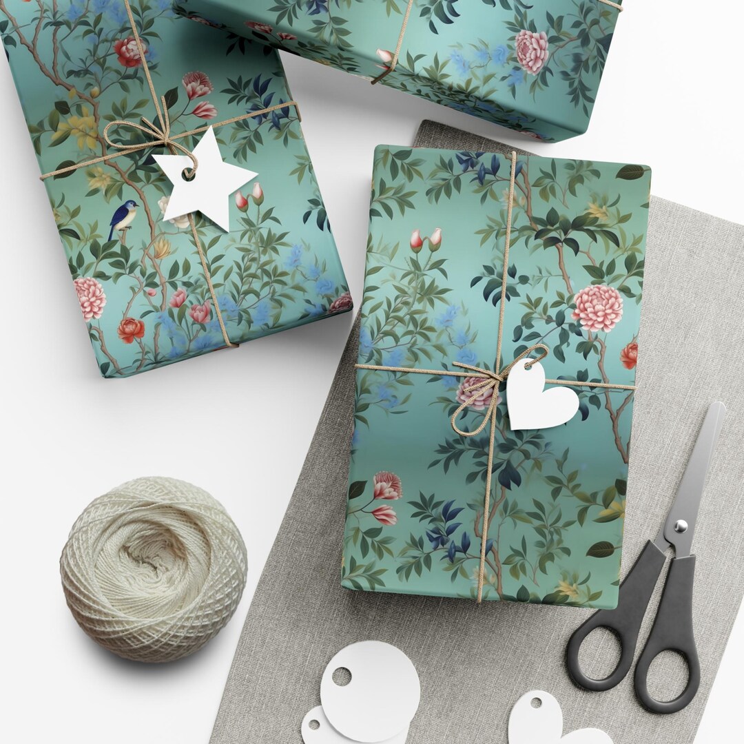 Aqua Blue Chinoiserie Wrapping Paper, Blue Christmas Wrapping Paper ...