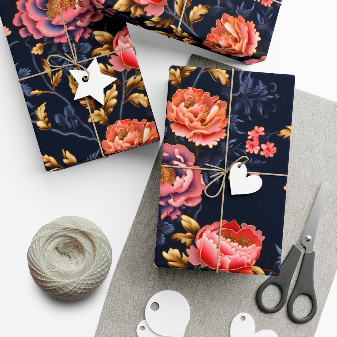 Black Floral Chinoiserie Wrapping Paper, Unique Wrapping Paper Roll ...