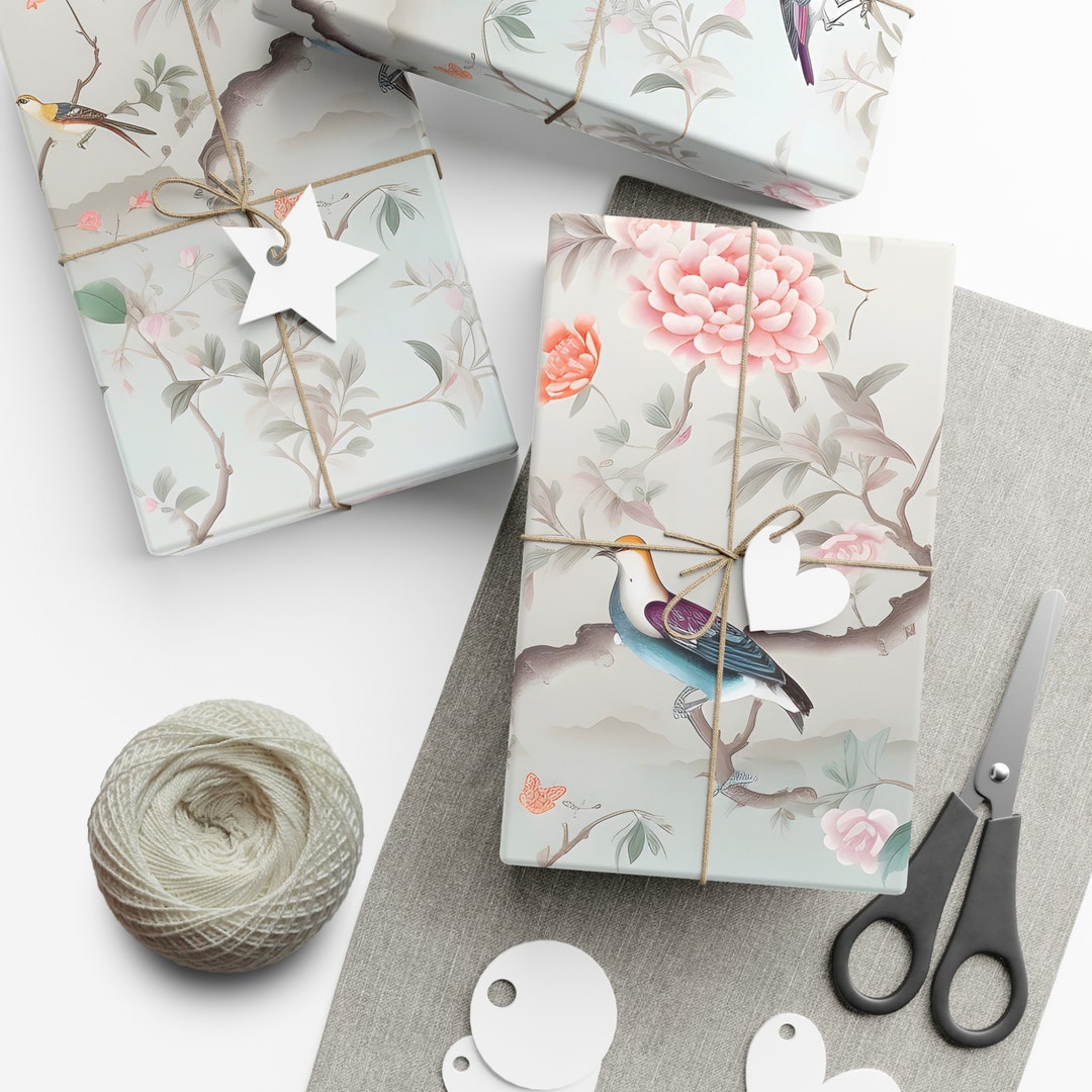 Pastel Chinoiserie Wrapping Paper, Wedding Gift Wrap, Unique, Floral ...