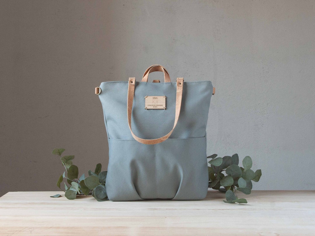 Chic Light Grey Canvas Backpack Tote Bag - Convertible Design, Spacious ...