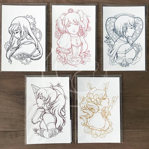 Puella Magi Madoka Magica Holy Quintet Lineart MINI PRINT - Etsy