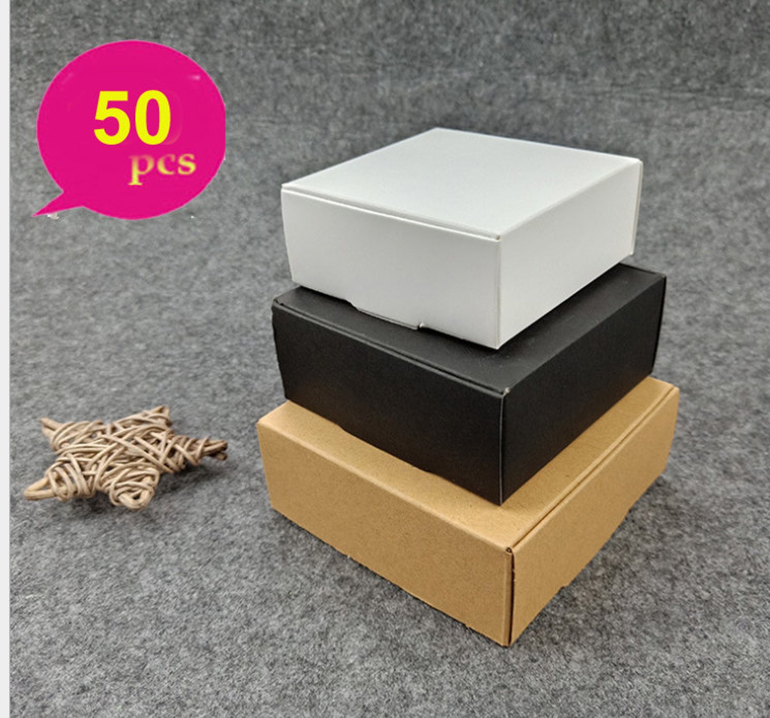 50 Kraft Paper Gift Boxes, Small Jewelry Wedding Soap Packaging, Custom ...
