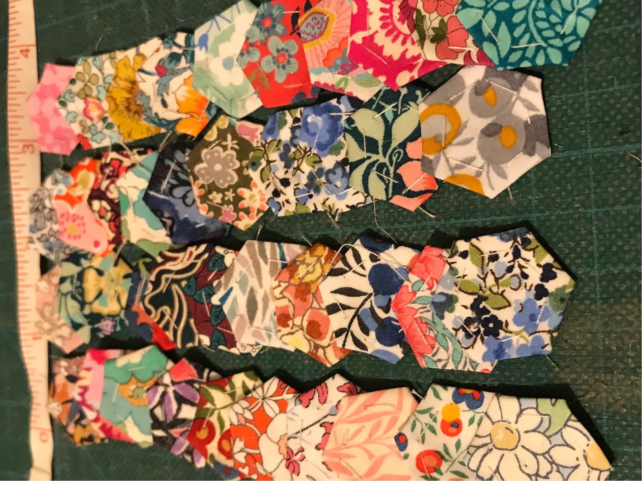 Hexagons Half Inch Sides 40 Patchwork EPP Liberty Tana Lawn Fabric Tacked to Papers Card ...