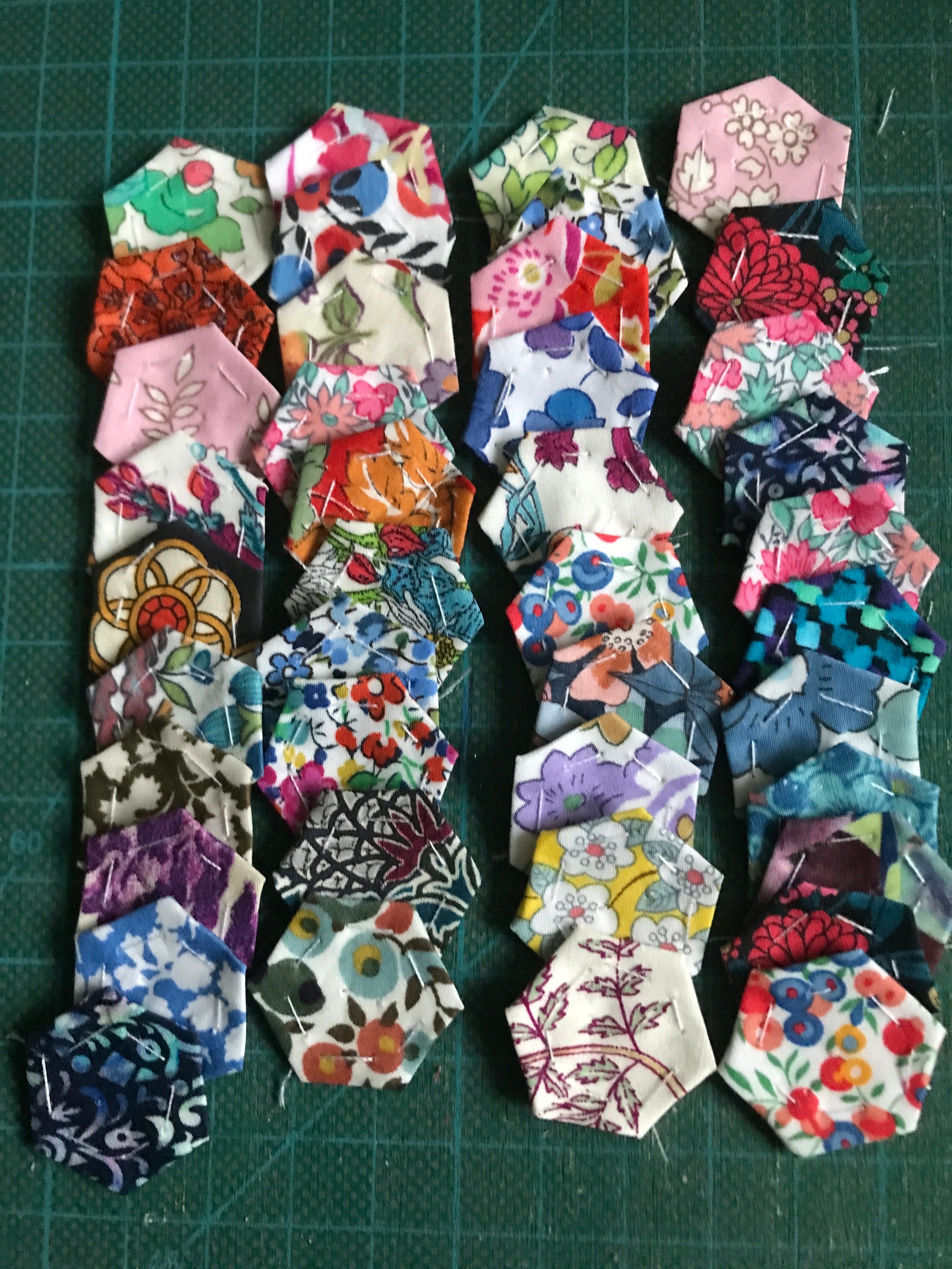 Hexagons Half Inch Sides 40 Patchwork EPP Liberty Tana Lawn Fabric Tacked to Papers Card ...