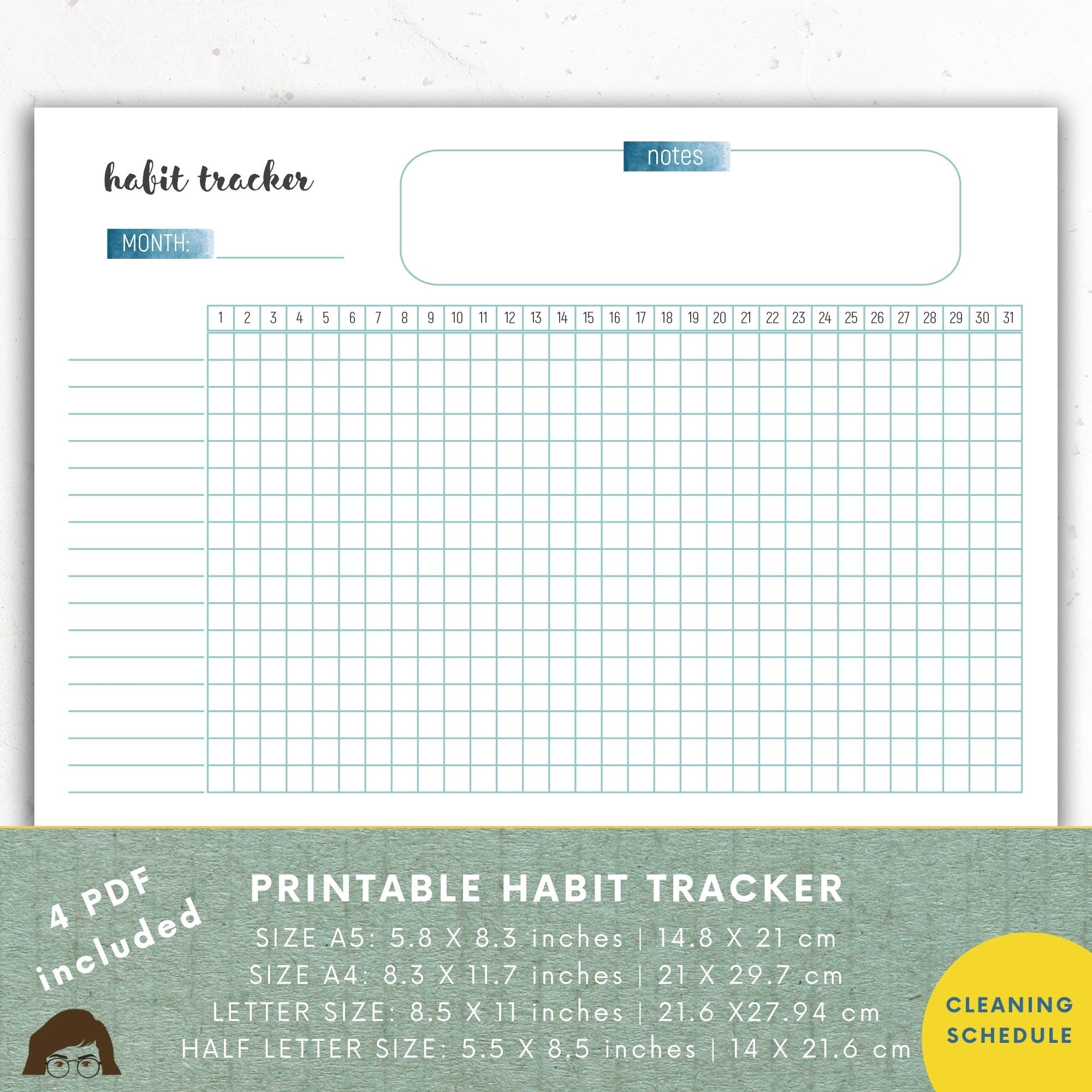 Printable Habit Tracker 30 Days Habit Challenge CLEANING - Etsy