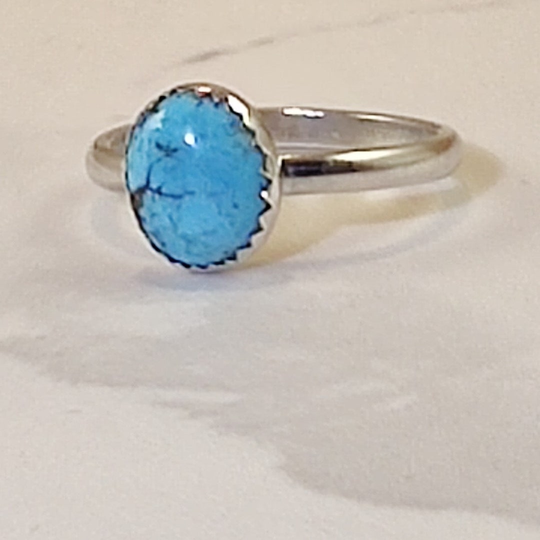 New Mexico Turquoise 6 X 8 Mm Bezel Mounted on a Plain Sterling Silver ...