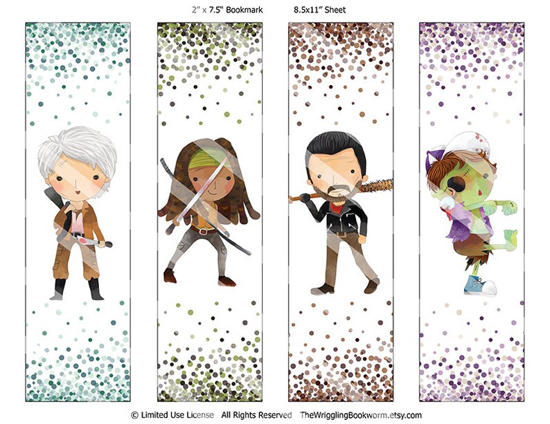 Printable Walking Dead Bookmark Set Carol Michonne Negan | Etsy